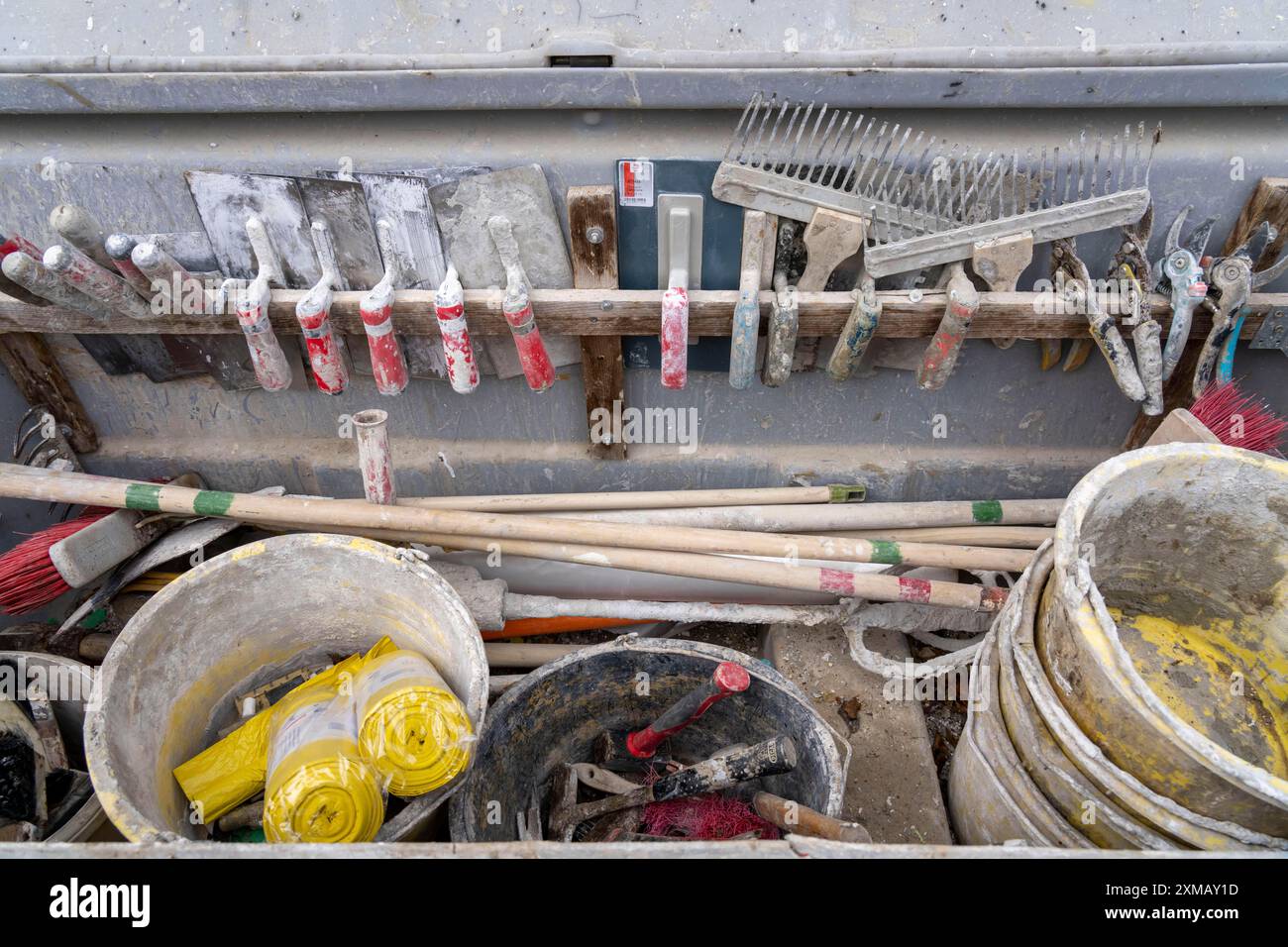 Toolbox of craftsmen, plasterers, bricklayers, drywallers, on a ...