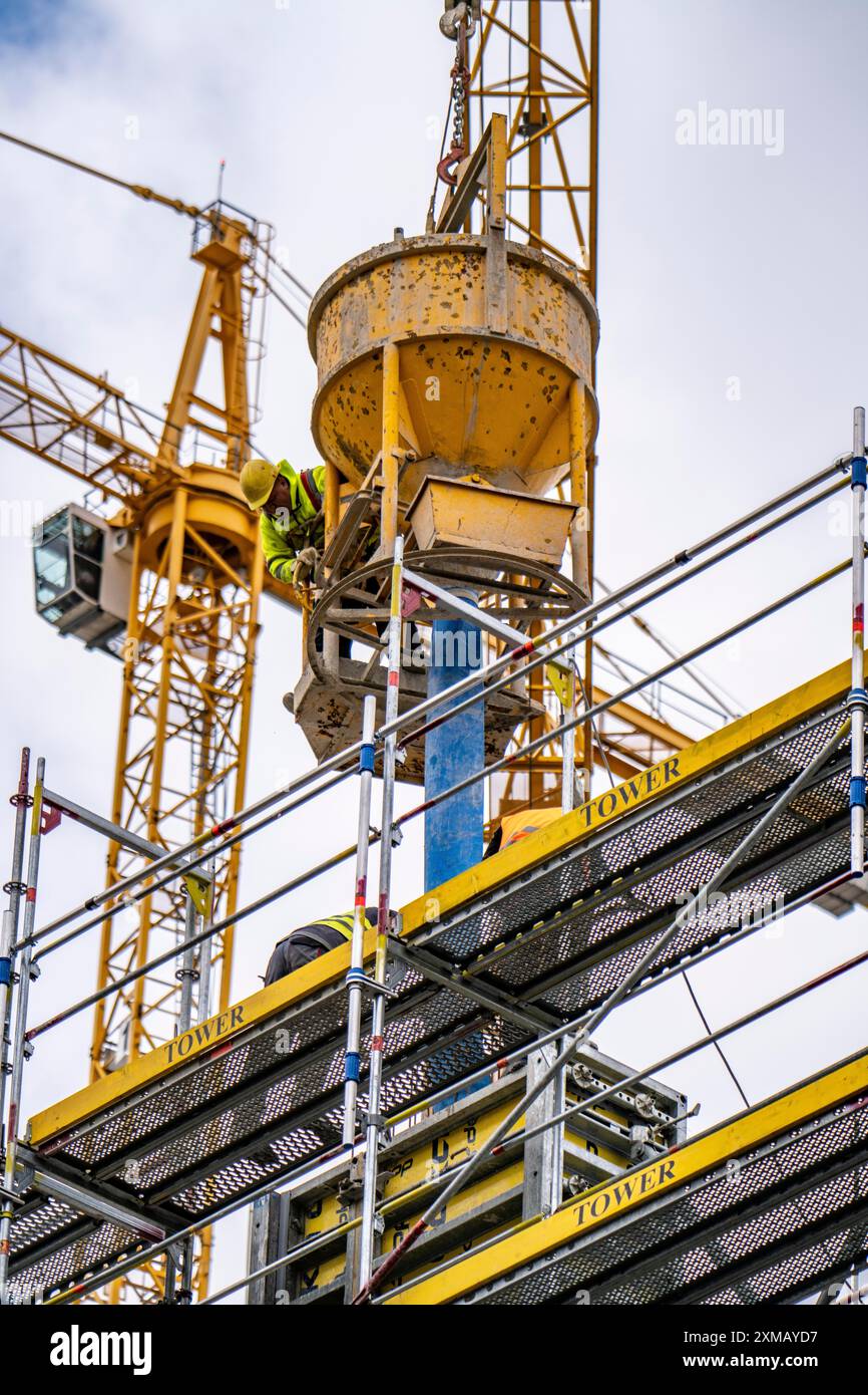 Concreting work on a construction site, new construction of a high-rise ...