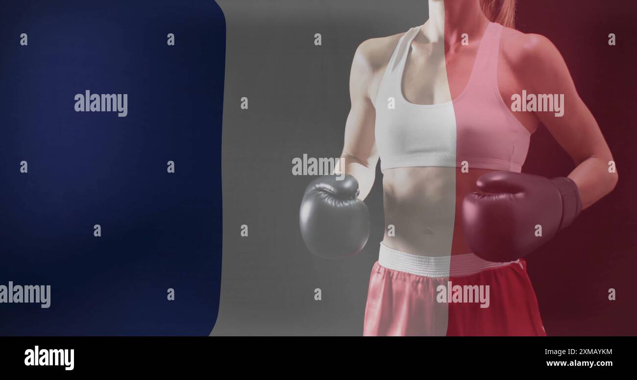 Image of flag of france over caucasian female boxer Stock Photo - Alamy