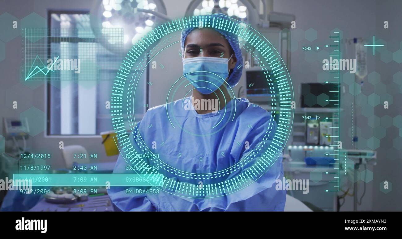 Image of scope scanning and data processing over biracial female ...