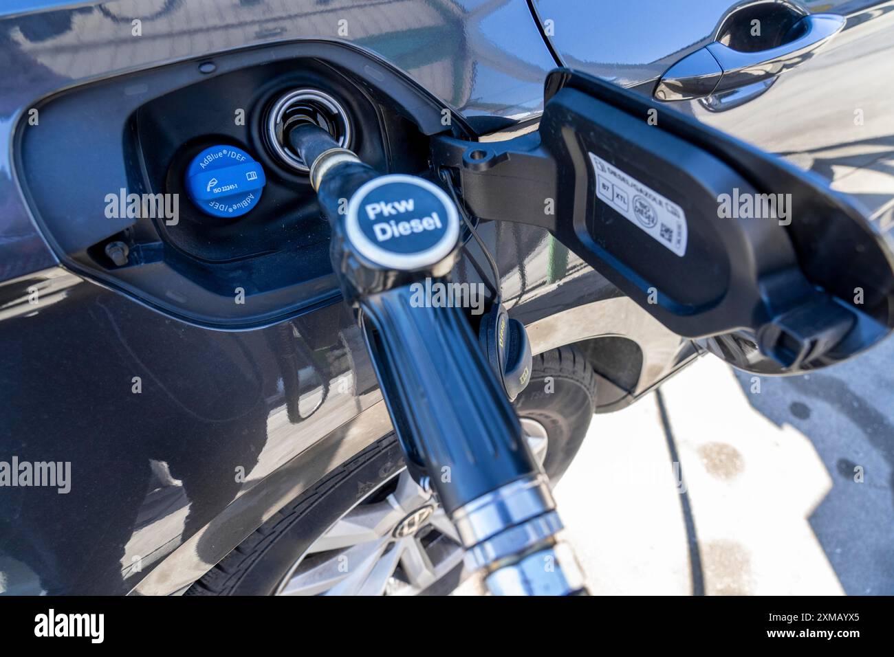 Diesel car is refuelled with diesel fuel, petrol station, Ad-Blue Stock ...