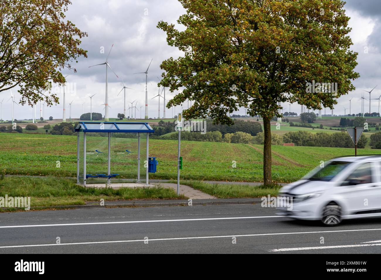 Bus stop in the countryside, on the B68, new, modern bus shelter, line ...
