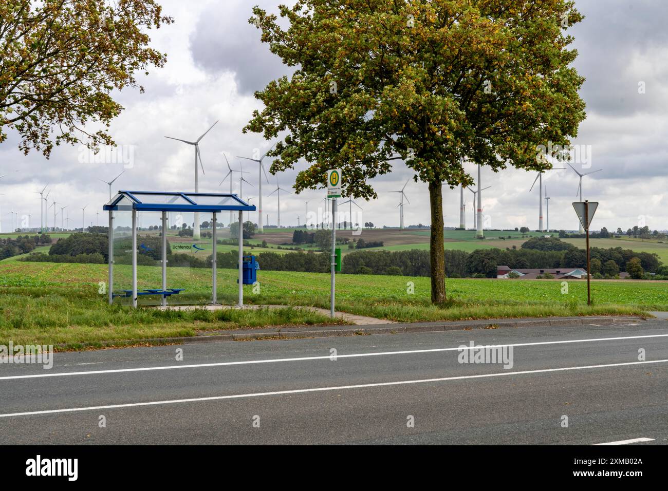 Bus stop in the countryside, on the B68, new, modern bus shelter, line ...