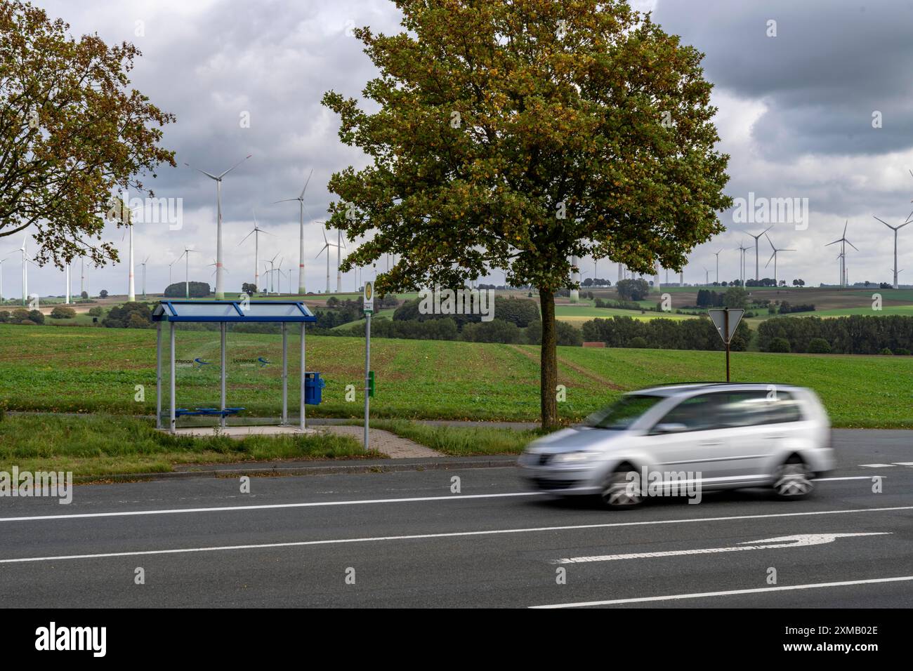 Bus stop in the countryside, on the B68, new, modern bus shelter, line ...