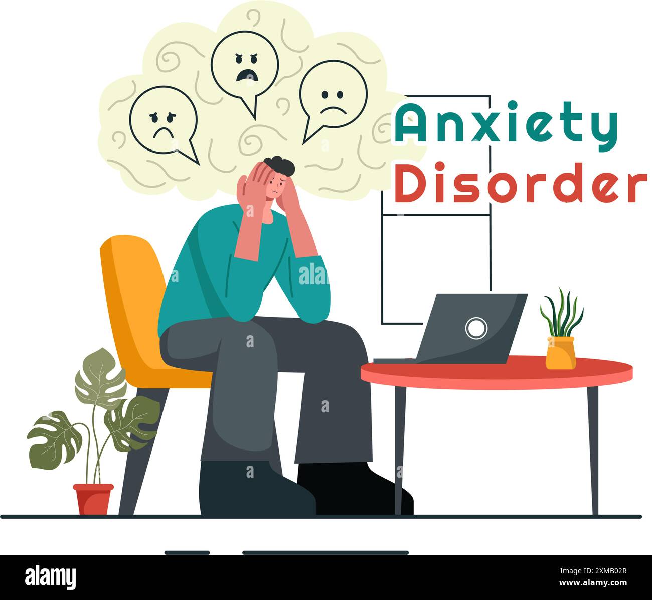 Vector Illustration of Anxiety Disorder Featuring a Frustrated Person ...