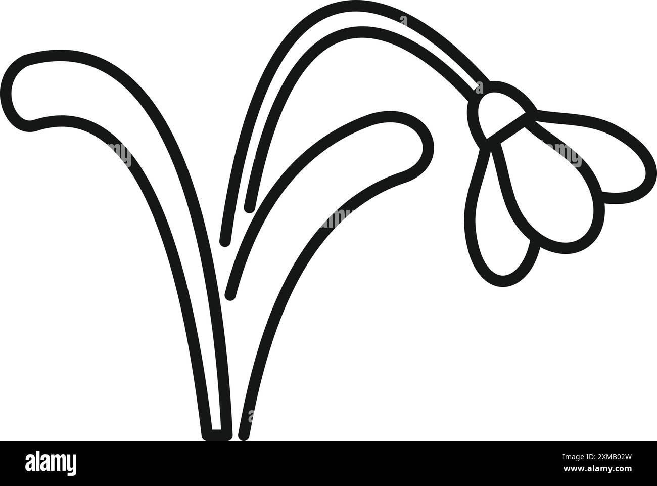 Sad flower icon with stem curving down, drawn with black outlines on ...