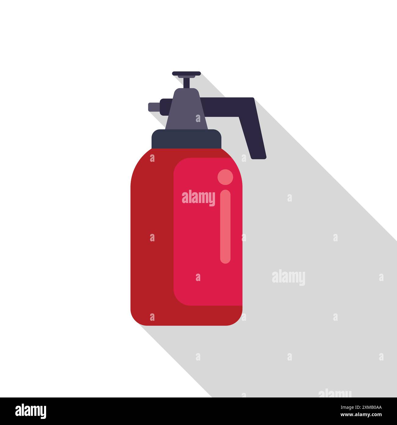Red fire extinguisher standing upright icon with long shadow on a white ...