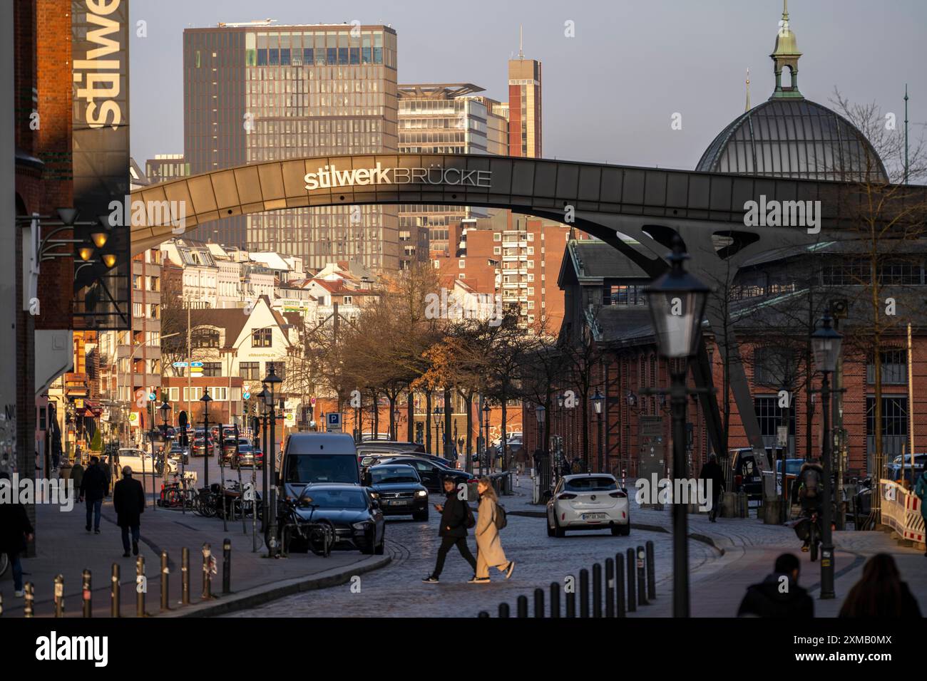 Hamburg Altona, Grosse Elbstrasse, Stilwerk Bridge, Fischmarkt Building ...