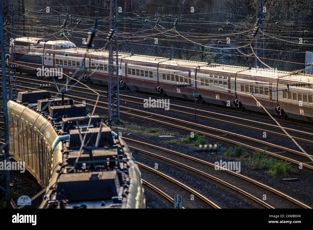 S-Bahn and Eurostar train on the tracks, railway layout, railway line ...