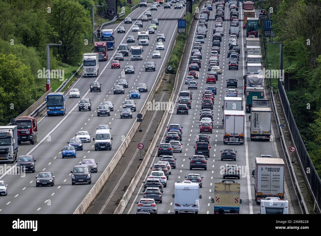 The A3 motorway, heavy traffic on 8 lanes, including the temporarily ...