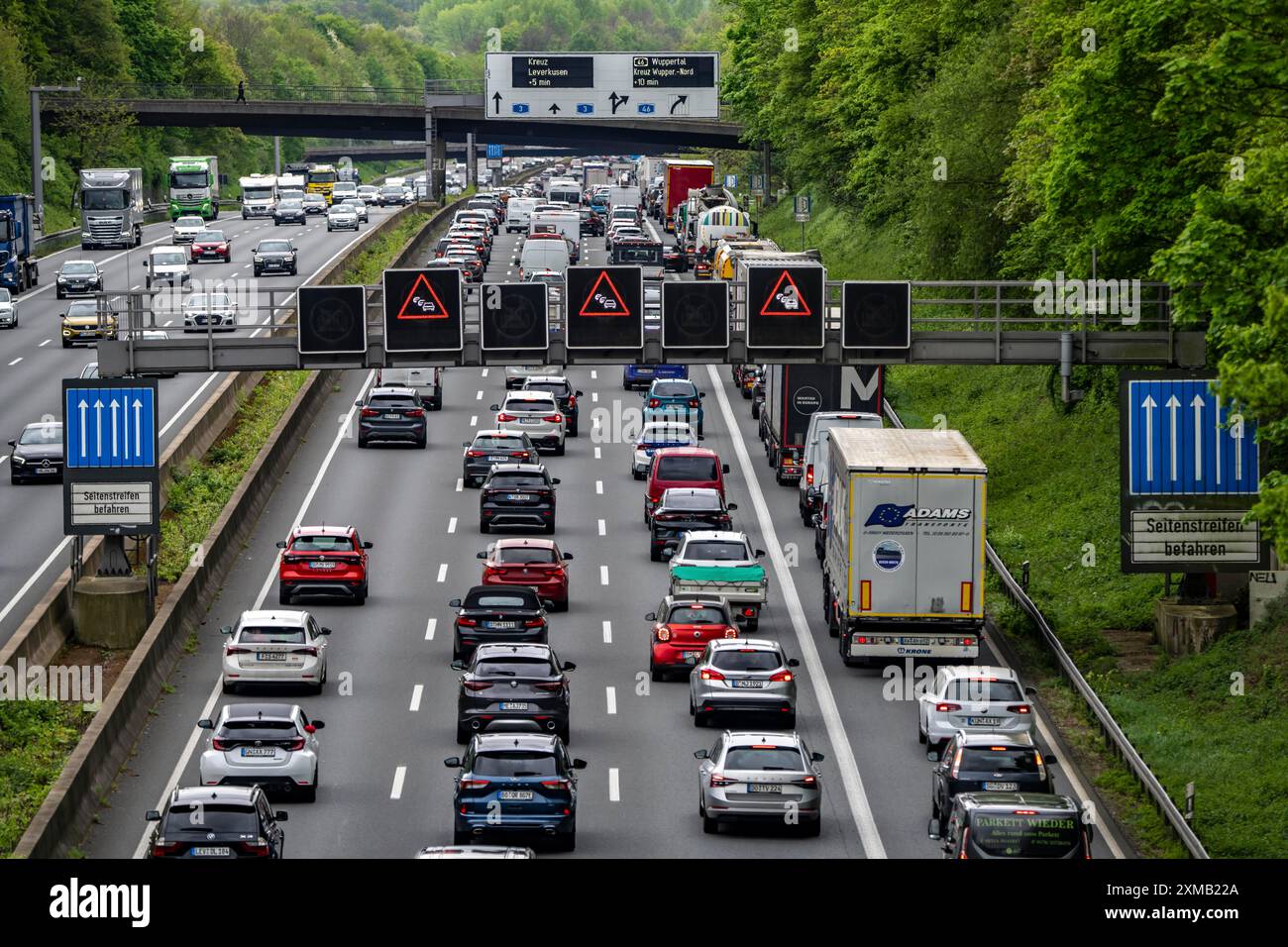 The A3 motorway, heavy traffic on 8 lanes, including the temporarily ...
