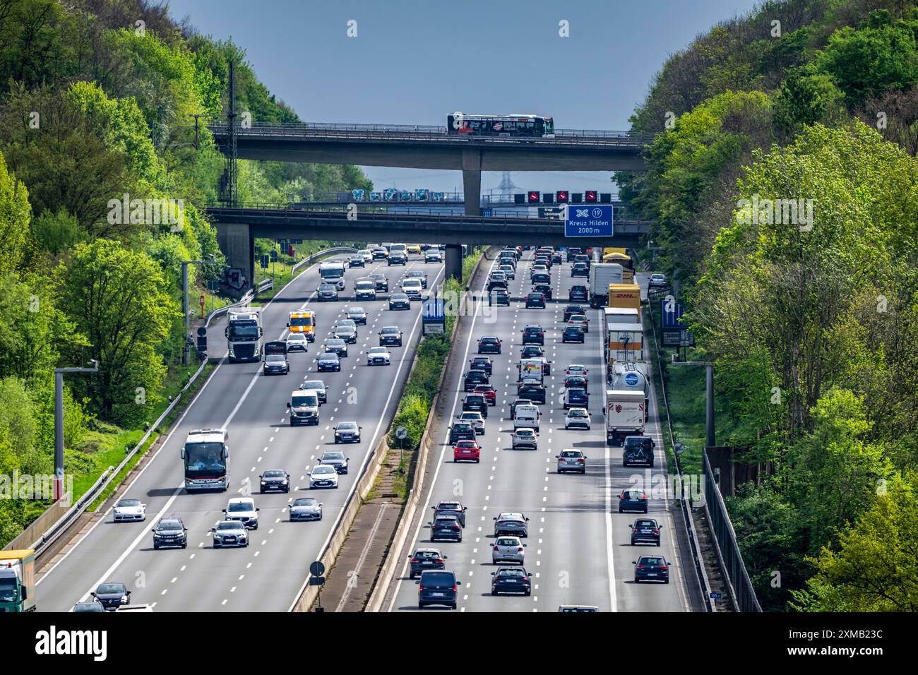 The A3 motorway, heavy traffic on 8 lanes, including the temporarily ...