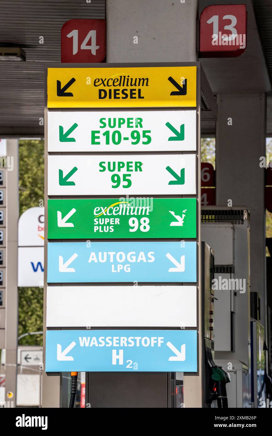 Petrol station with many different fuels on offer, diesel, petrol ...