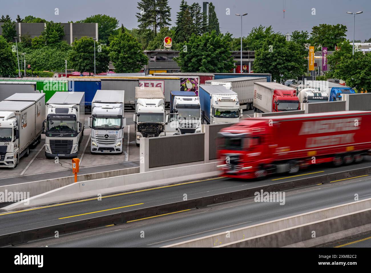 Traffic jam on the A2 motorway near Bottrop, in front of the Bottrop ...
