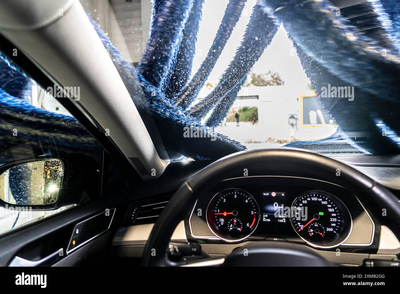 Car in an automatic car wash, car wash tunnel, drying, with hot air and ...