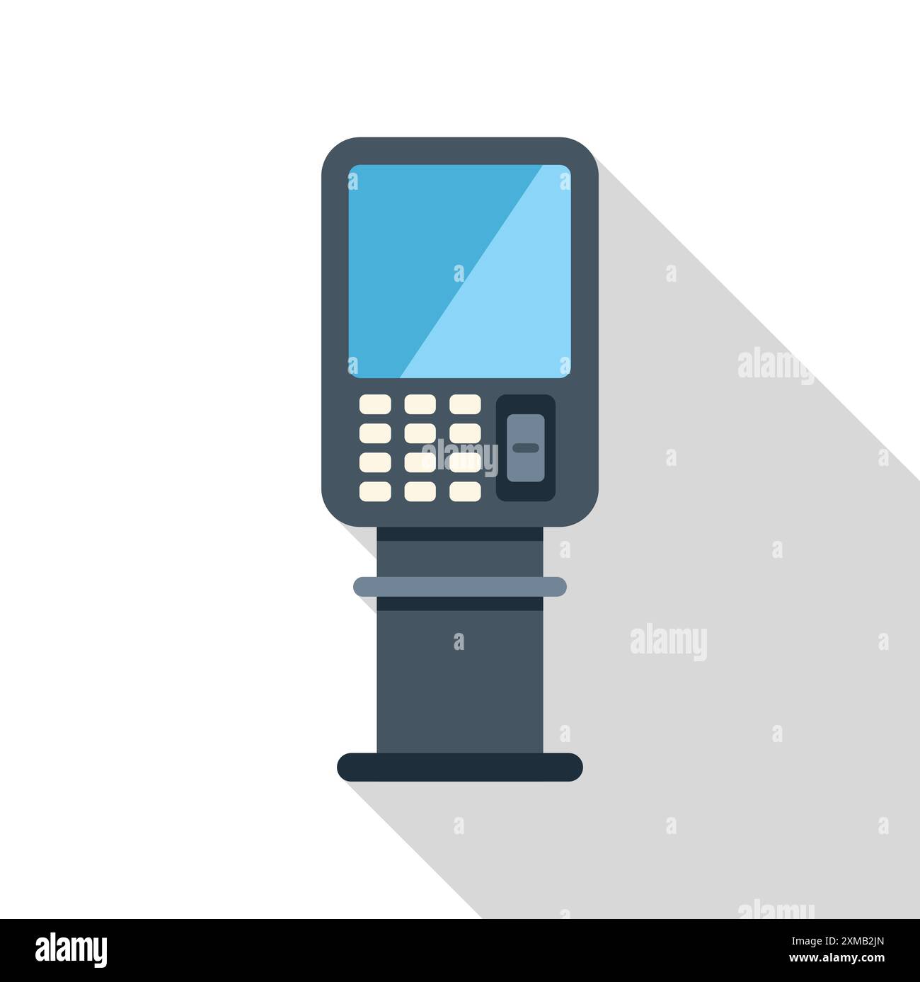 Modern payment terminal with a blank screen standing on a white ...