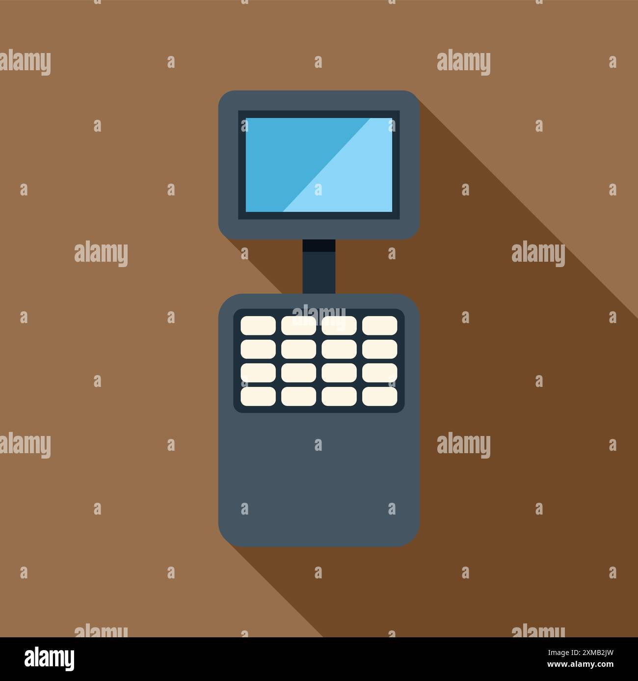 Cash register with touch screen displaying blank screen standing on ...