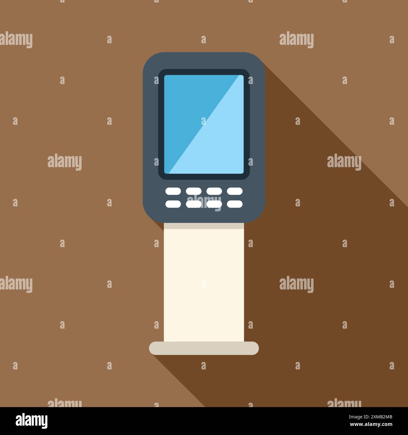 Payment terminal with blank screen standing on a brown background ...