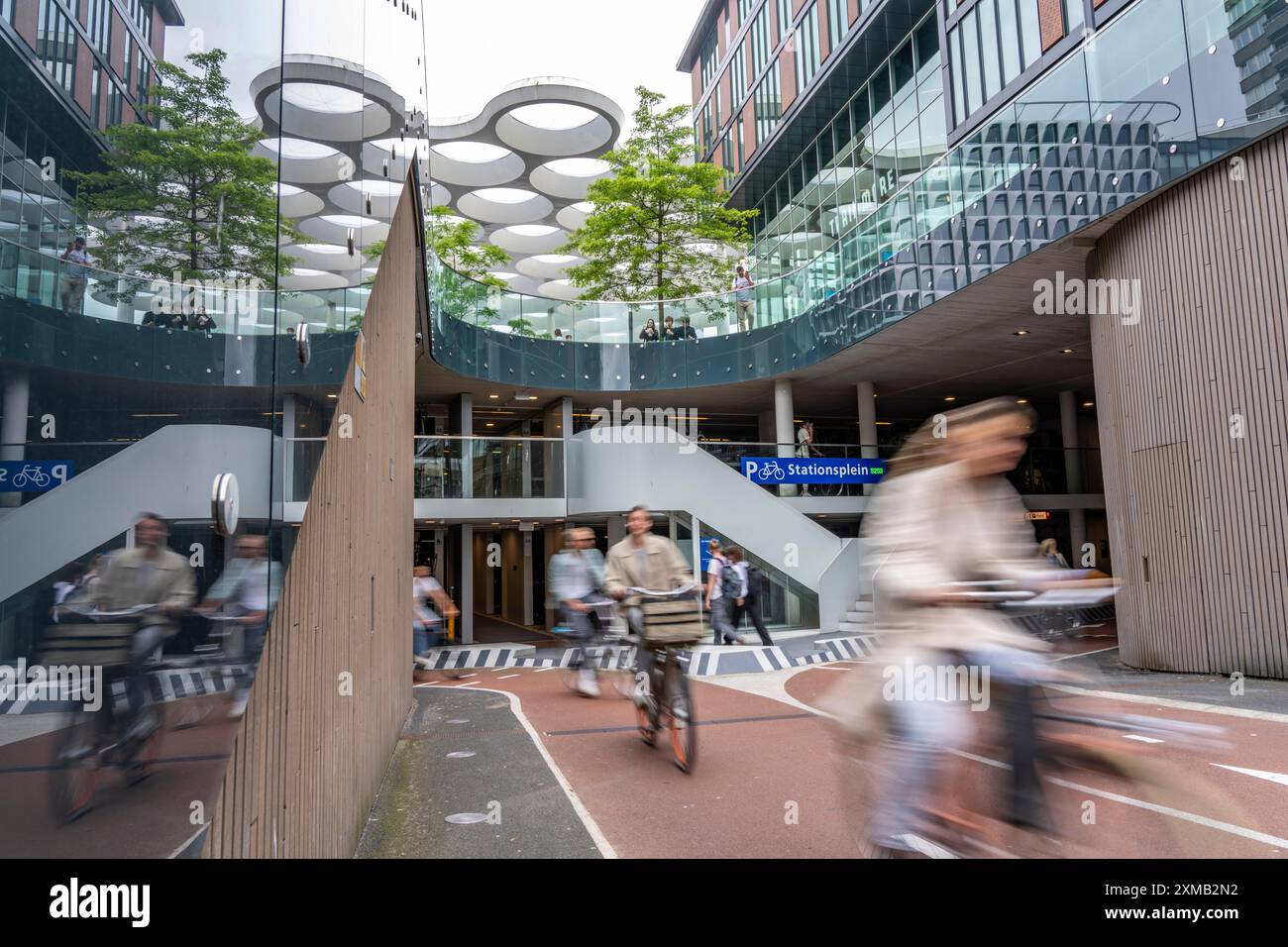 Entrance and exit of the bicycle car park at Utrecht Centraal station ...