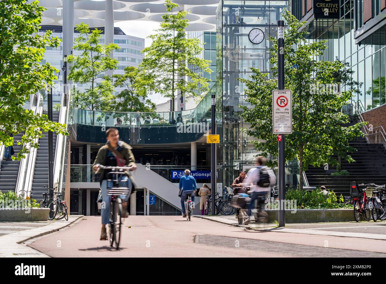 Entrance and exit of the bicycle car park at Utrecht Centraal station ...