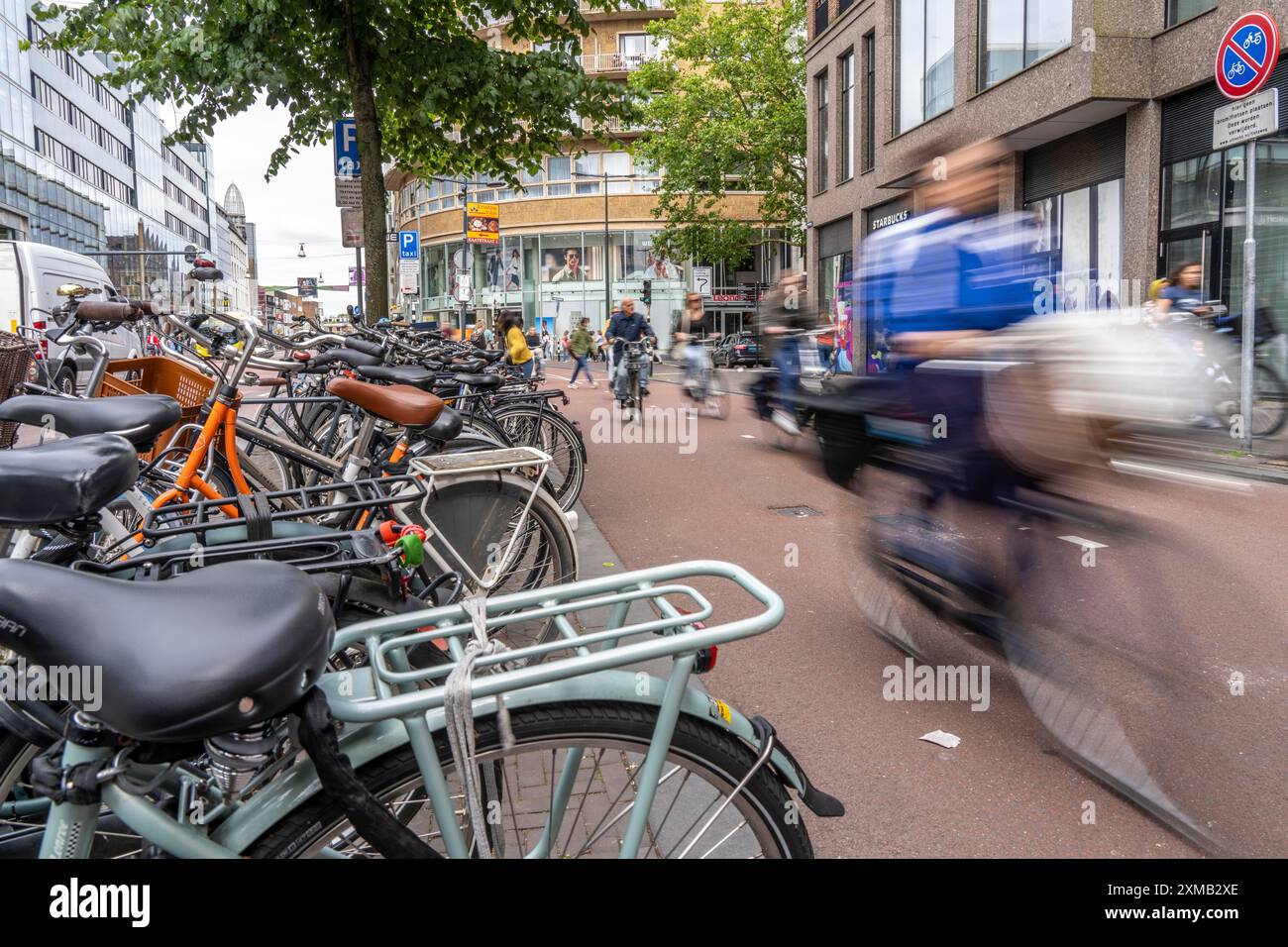 Central cycle path on the Lange Viestraat, in the centre of Utrecht ...