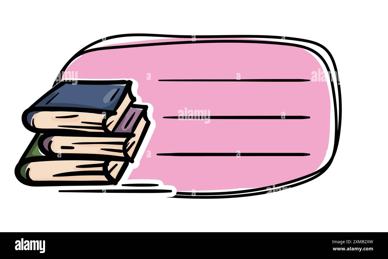 Bright school sticker with a stack of textbooks and space for text ...
