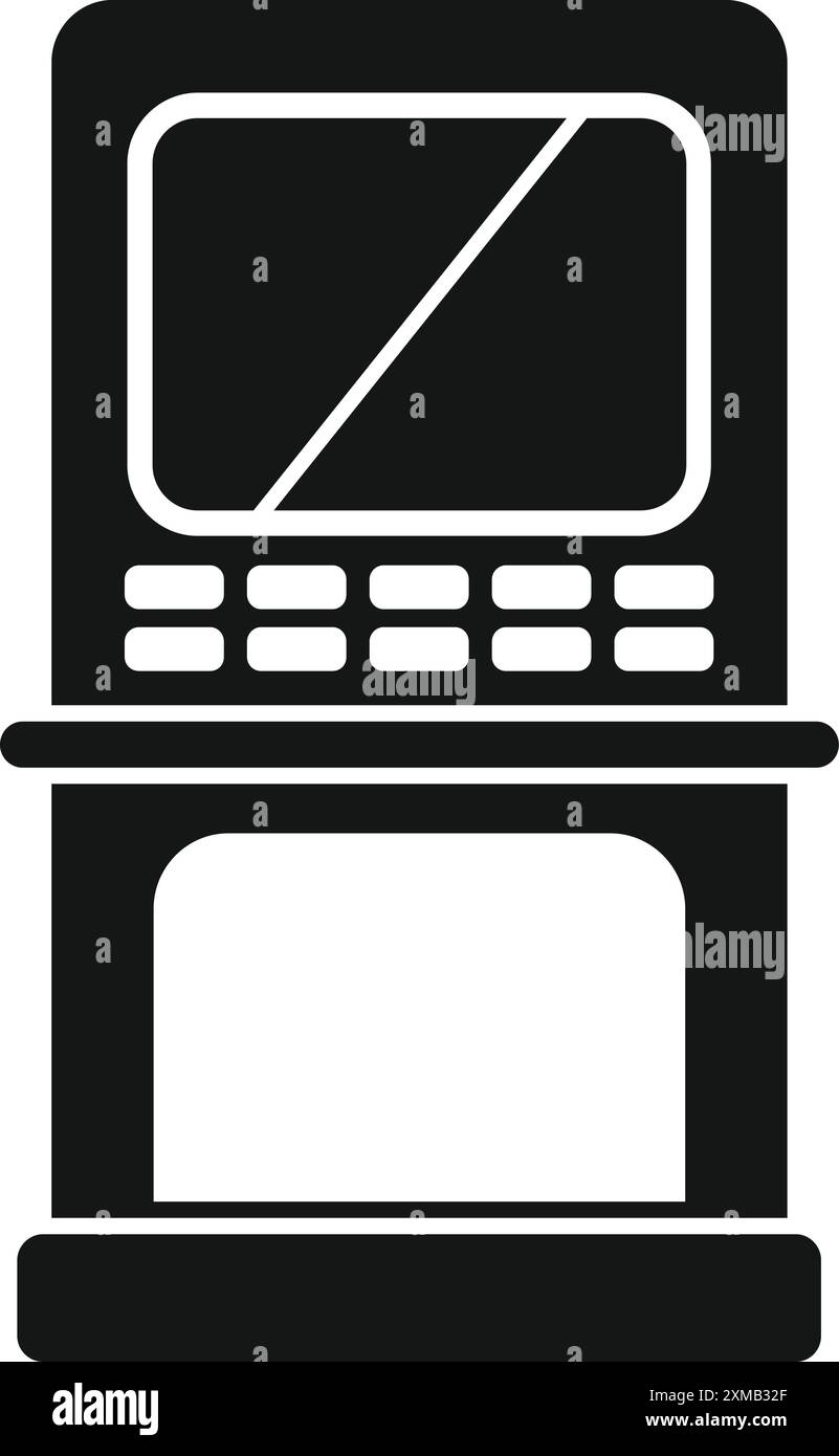 Black silhouette of an old computer terminal with buttons and a screen ...