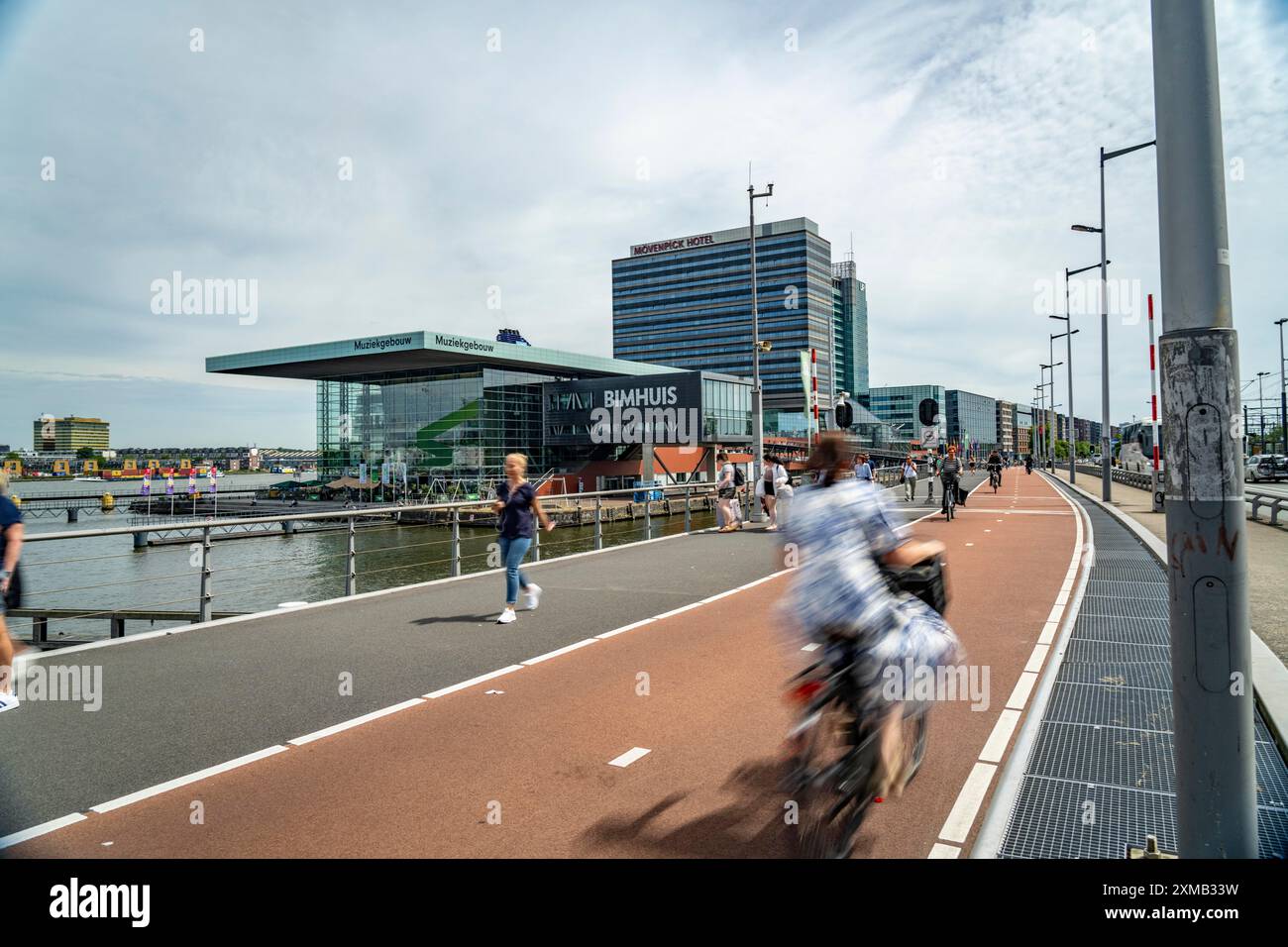 Cycle path, cycle highway, at the Piet Heinkade, at the river Ij, near ...
