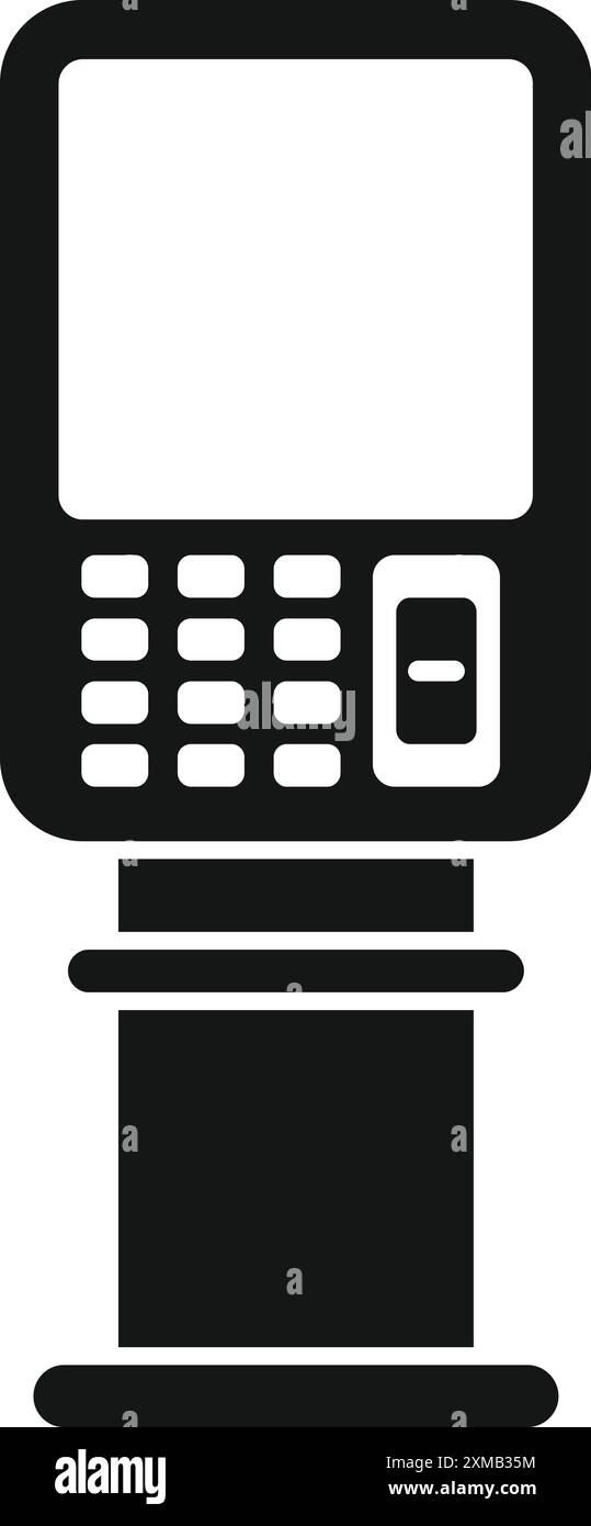 Simple bold black and white icon of a digital information kiosk ...