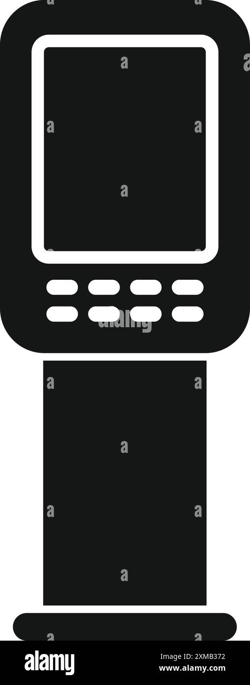 Black glyph icon of a digital terminal standing on a pillar showing a ...