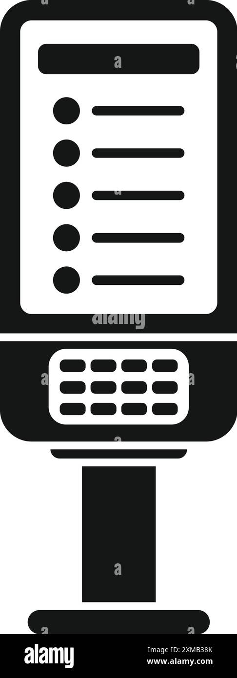 Black and white icon of a digital information kiosk displaying a menu ...
