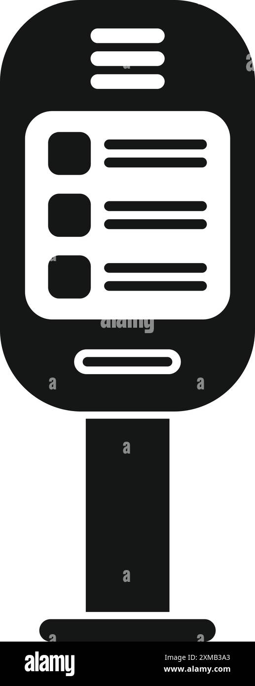 Black and white icon of an electronic information panel displaying ...