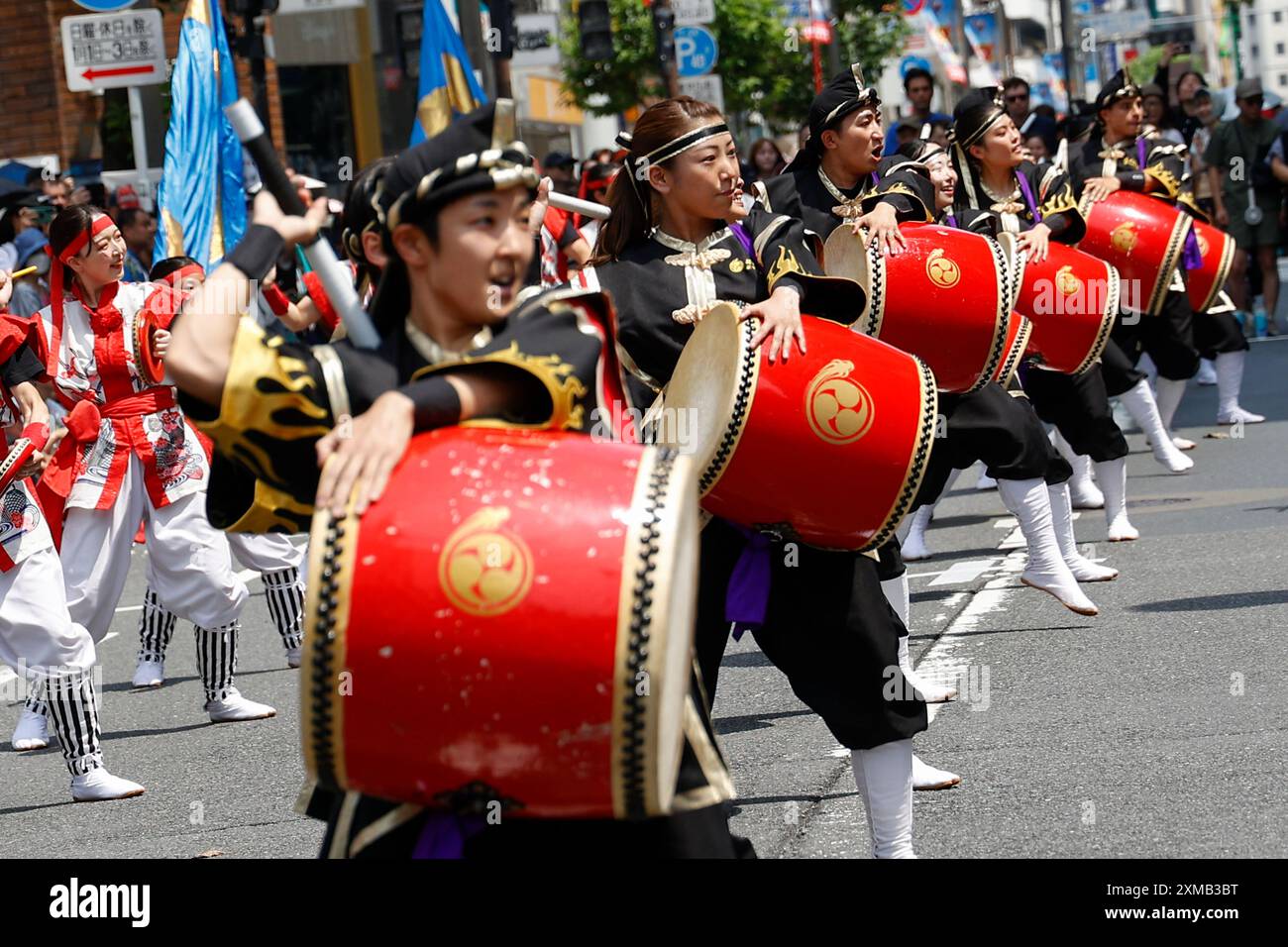 Tokyo, Japan. 27th July, 2024. Eisa dancers perform during the 21st ...
