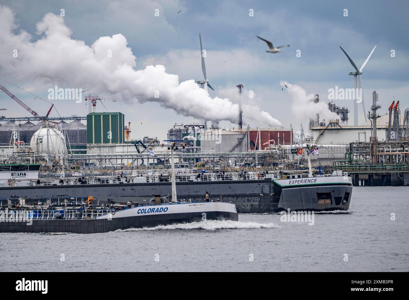 Inland tankers, refineries, in the petroleum harbour, seaport of ...