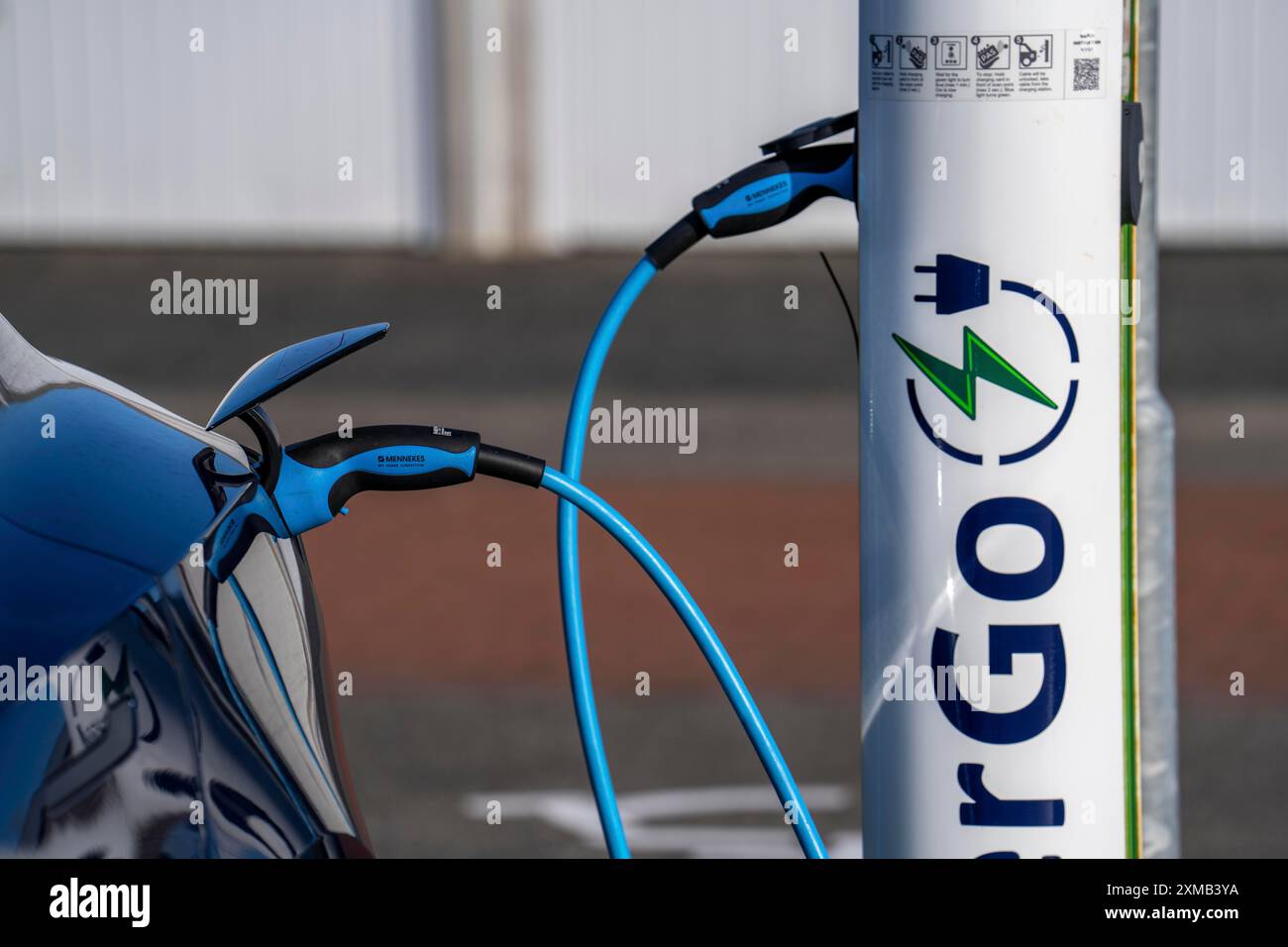 Electric car fast charging station, from the Dutch provider PowerGo, in the ferry harbour of ...