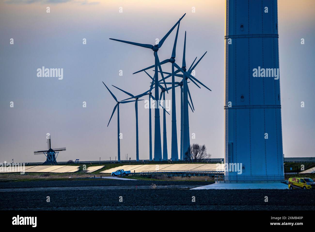 Windmill Poldermolen De Goliath stands between the high-tech wind ...