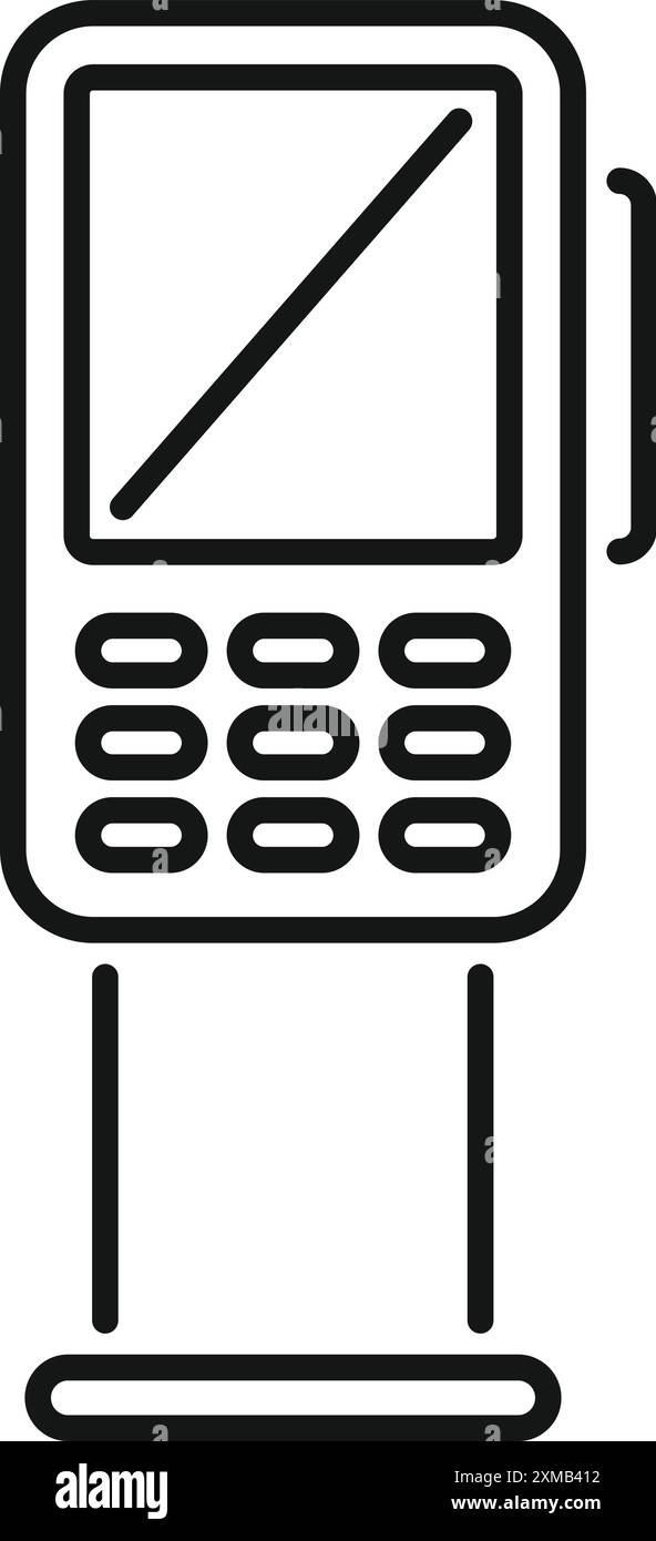 Line drawing of a payment terminal standing on a counter, ready to ...