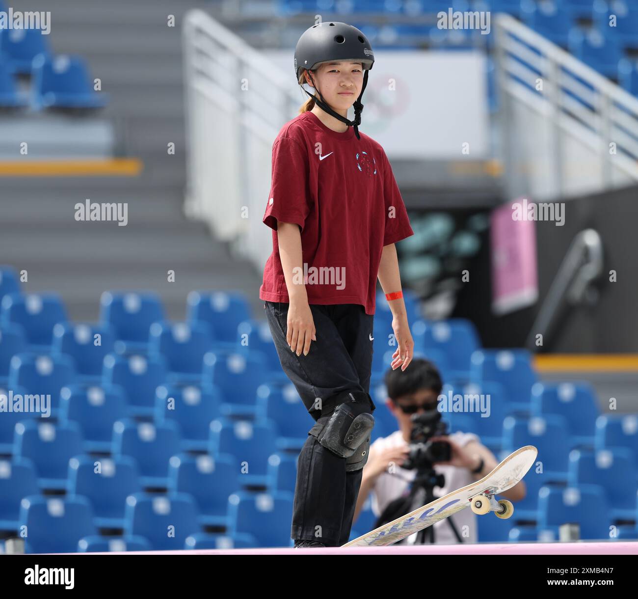 Coco Yoshizawa of Japan during a Skateboarding training session at La ...