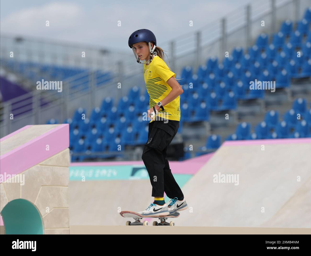 Chloe Covell of Australia during a Skateboarding training session at La ...