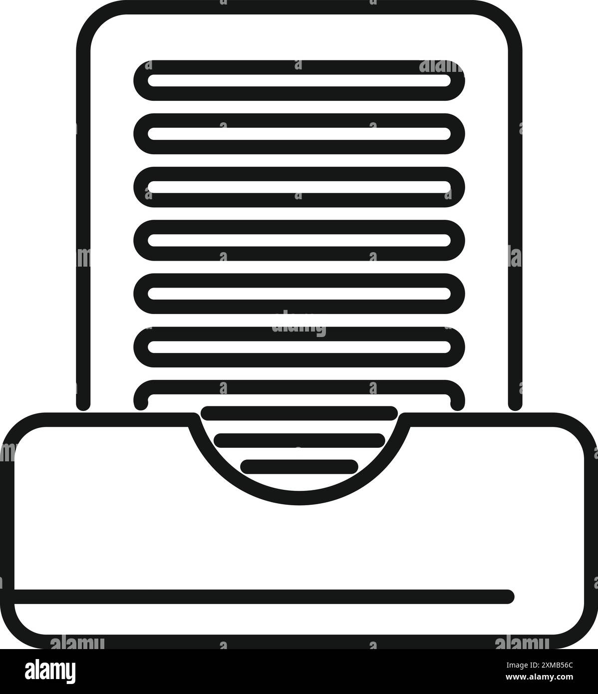 Line icon of archive box full of paper documents standing on the table representing concept of ...