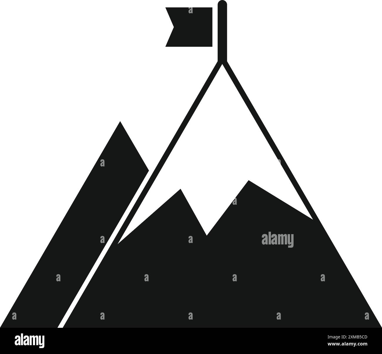 Black and white icon of a flag waving on top of a mountain ...