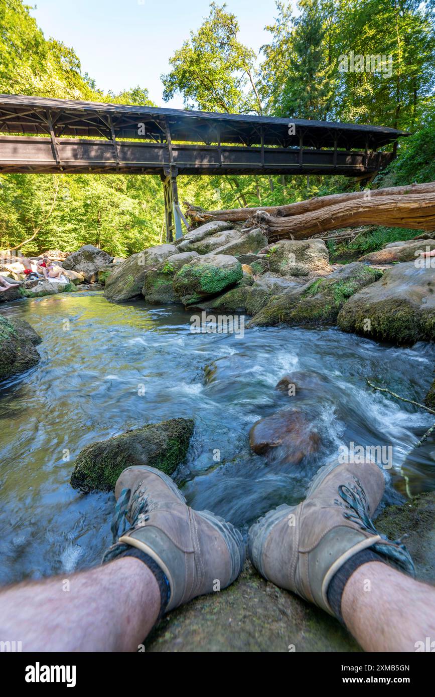 The Irrel Waterfalls, rapids in the lower reaches of the Pruem, covered ...
