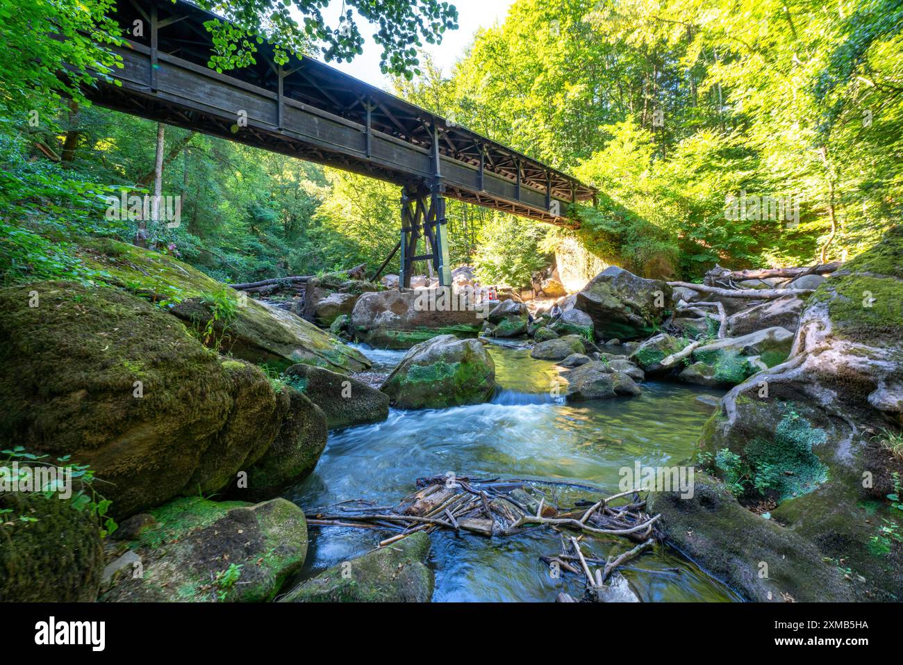 The Irrel Waterfalls, rapids in the lower reaches of the Pruem, covered ...