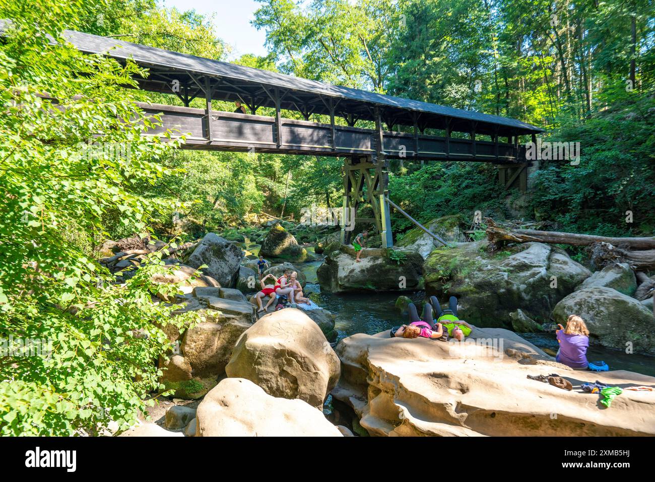The Irrel Waterfalls, rapids in the lower reaches of the Pruem, covered ...