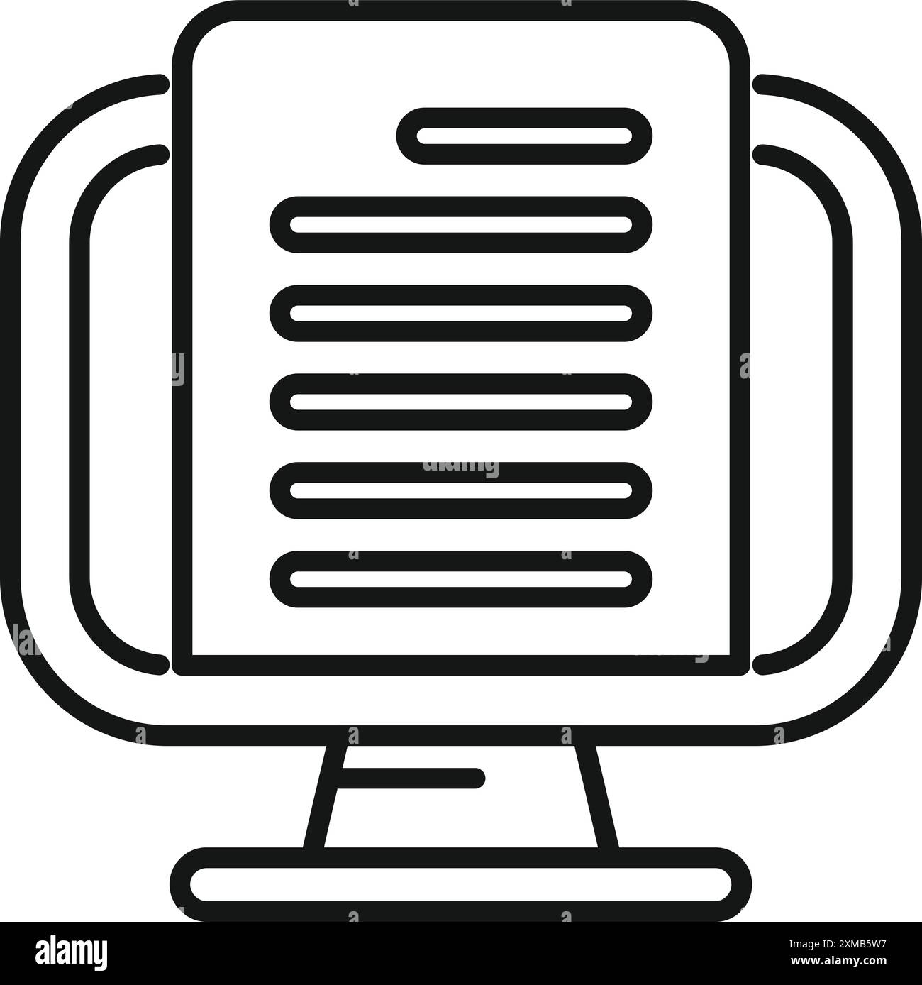 Line icon of a digital contract being displayed on a desktop computer ...