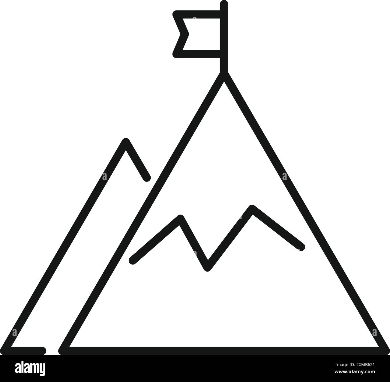 Minimalist line drawing of a mountain range with a flag planted on the ...
