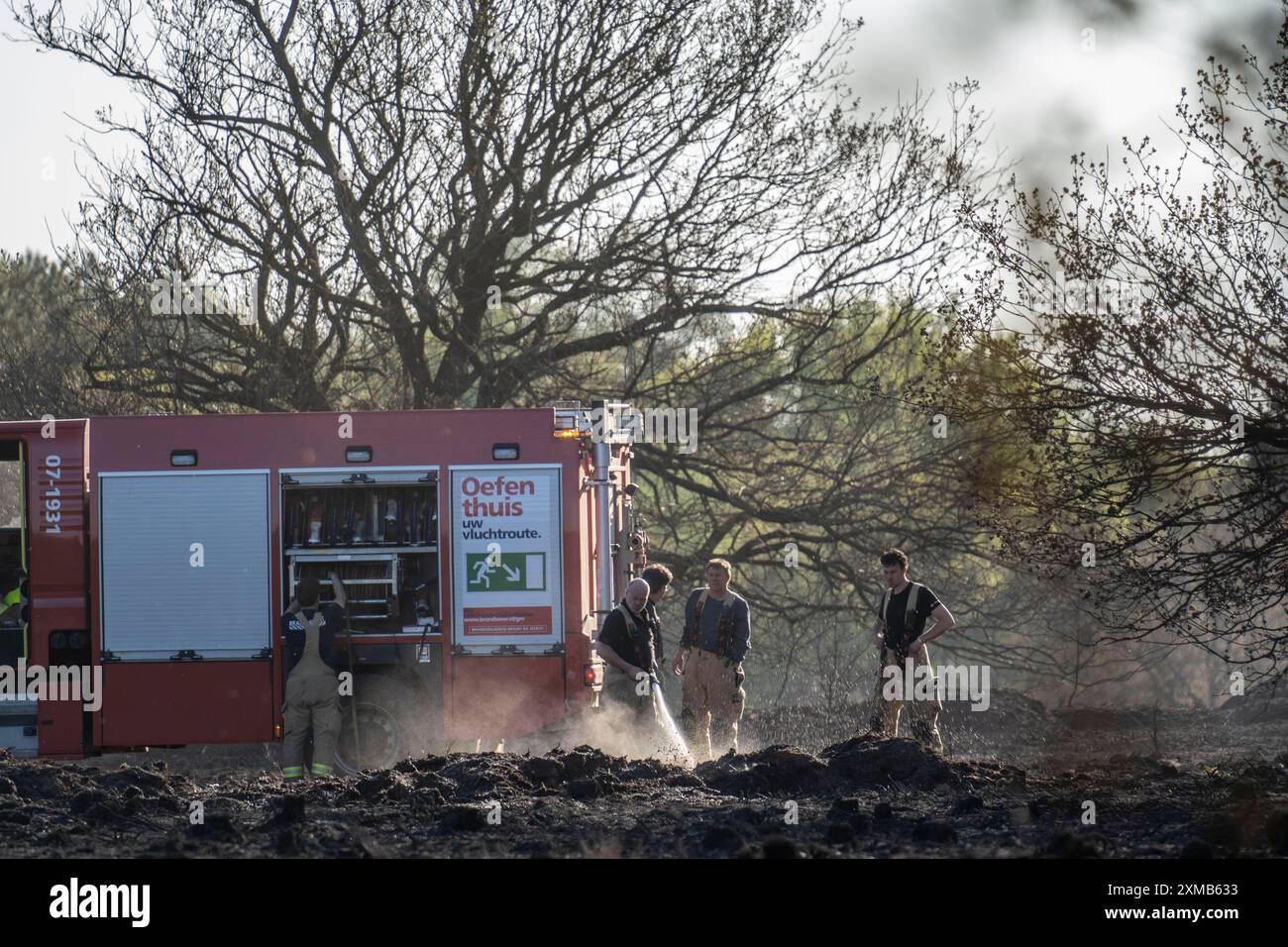 Forest fire in the German-Dutch border region near Niederkruechten ...