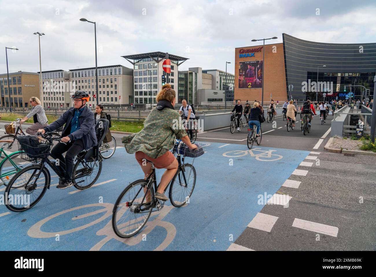 Cyclists on cycle paths, at the shopping centre Fisketorvet, Sydhavnen ...
