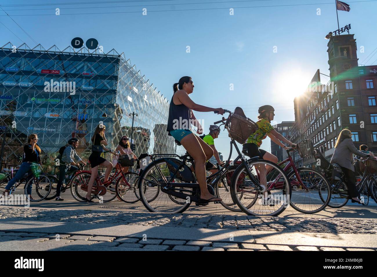 Cyclists on cycle paths, Radhuspladsen, City Hall Square, H.C. Andersen ...