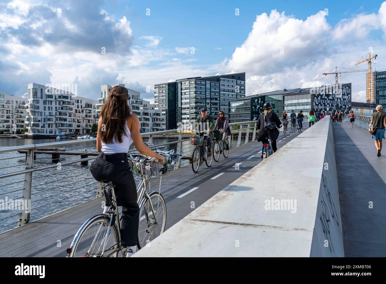Cyclists on the Bryggebroen cycle and footpath bridge over the harbour ...